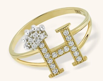 Monogram Letter H Ring - Etsy