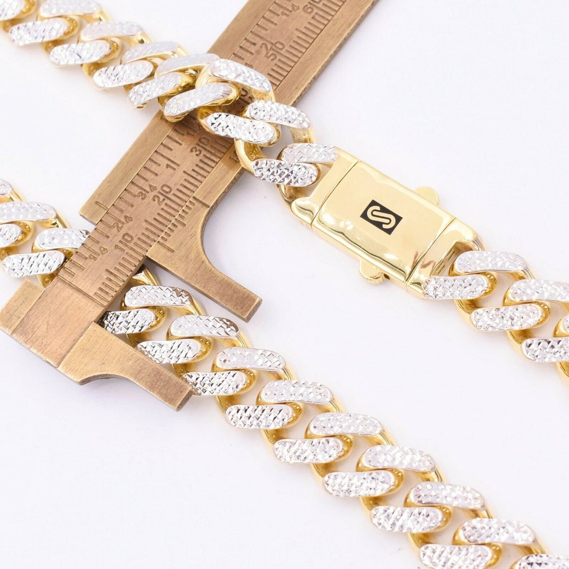 13mm Dos Tonos Miami Cuban Link Mónaco Cadena Collar Real 14K - Etsy México