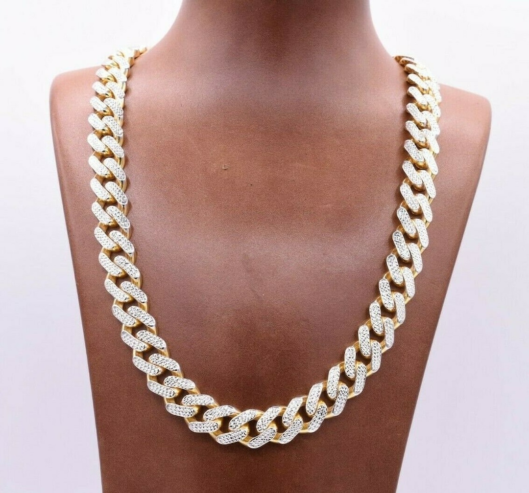 13mm Miami Cuban Royal Chain Diamond Cut Necklace Real 10K Yellow White ...