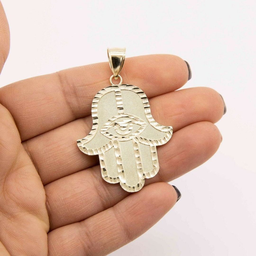 2" Diamond-cut Hamsa Pendant Real Solid 10K Yellow Gold - Etsy