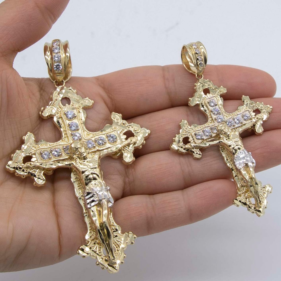 Diamond-cut Jesus Crucifix Cross Pendant Real 10K Yellow White Gold - Etsy