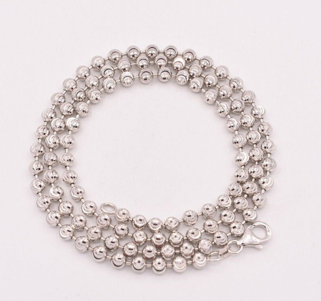 4mm Diamond Cut Moon Cut Ball Bead Chain Necklace Real Sterling Silver ...