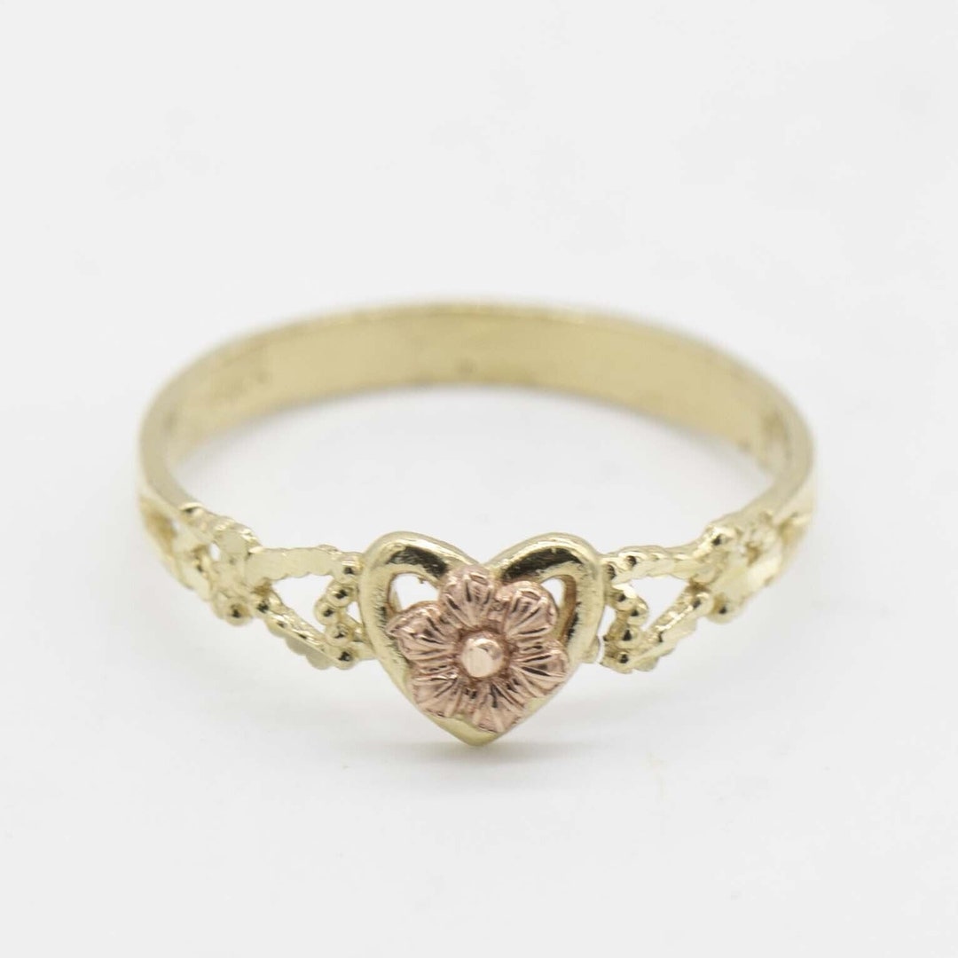 Kids Heart Framed Flower Ring Real 10K Yellow Rose Gold Size 4 - Etsy