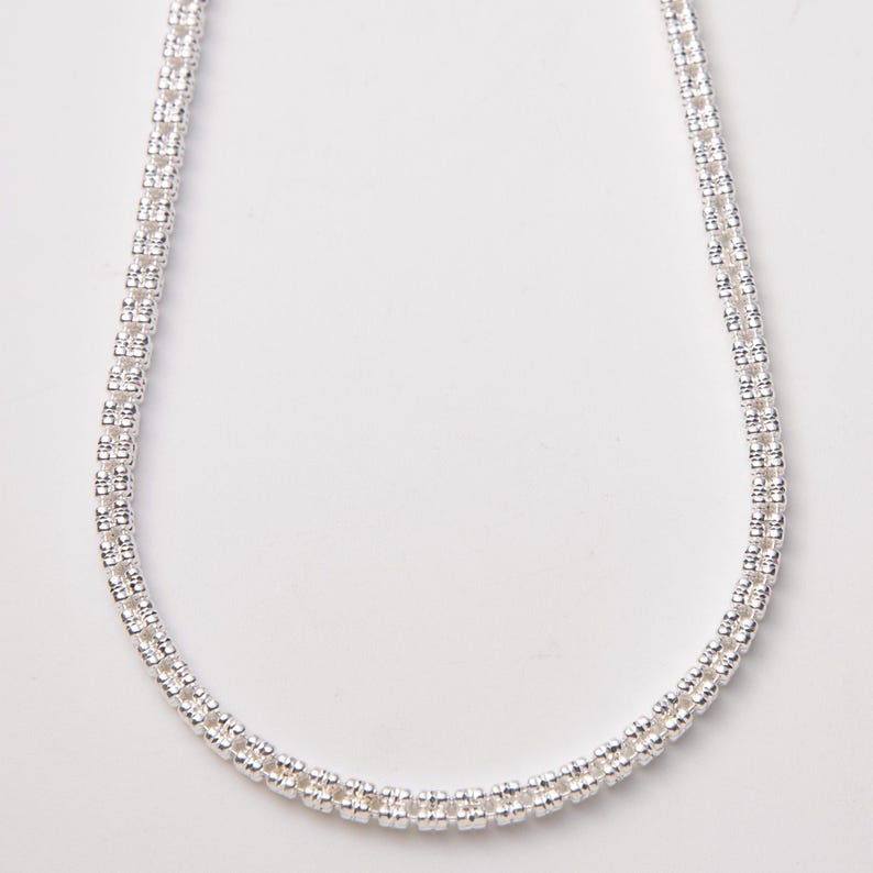 4mm Diamond-cut Ice Link Chain Necklace Sterling Silver 925 Italy All ...