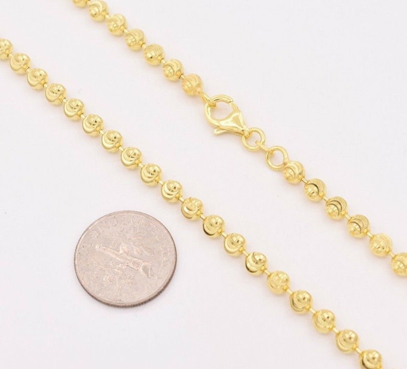 4mm Diamond Cut Moon Cut Ball Bead Chain Necklace 14k Yellow Gold Clad ...