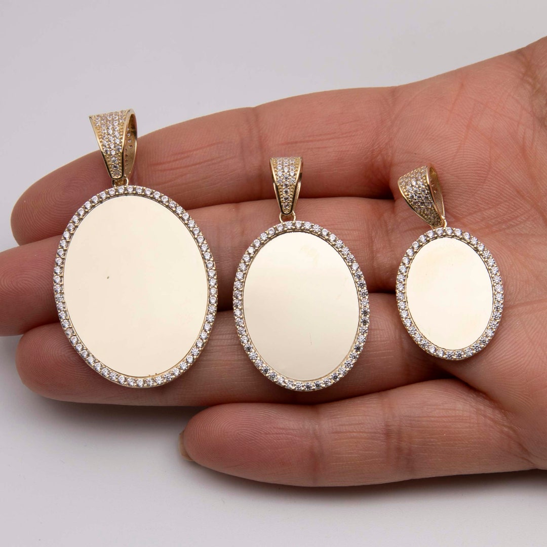 Oval Medallion Picture Frame Memory CZ Charm Pendant Real SOLID 10K ...