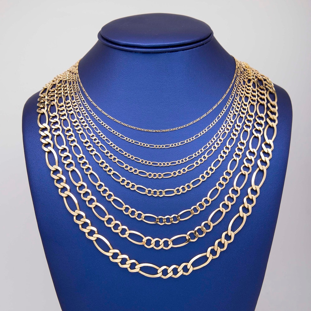 Solid 10K Yellow Gold Figaro Link Chain Necklace Real 10K All Sizes - Etsy