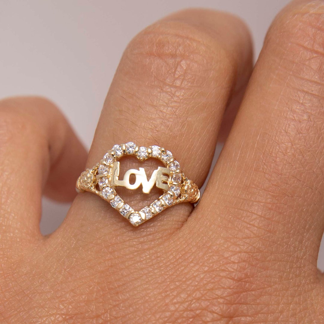 Cut-out Love Heart Ring Real 10K Yellow Gold Size 7 - Etsy