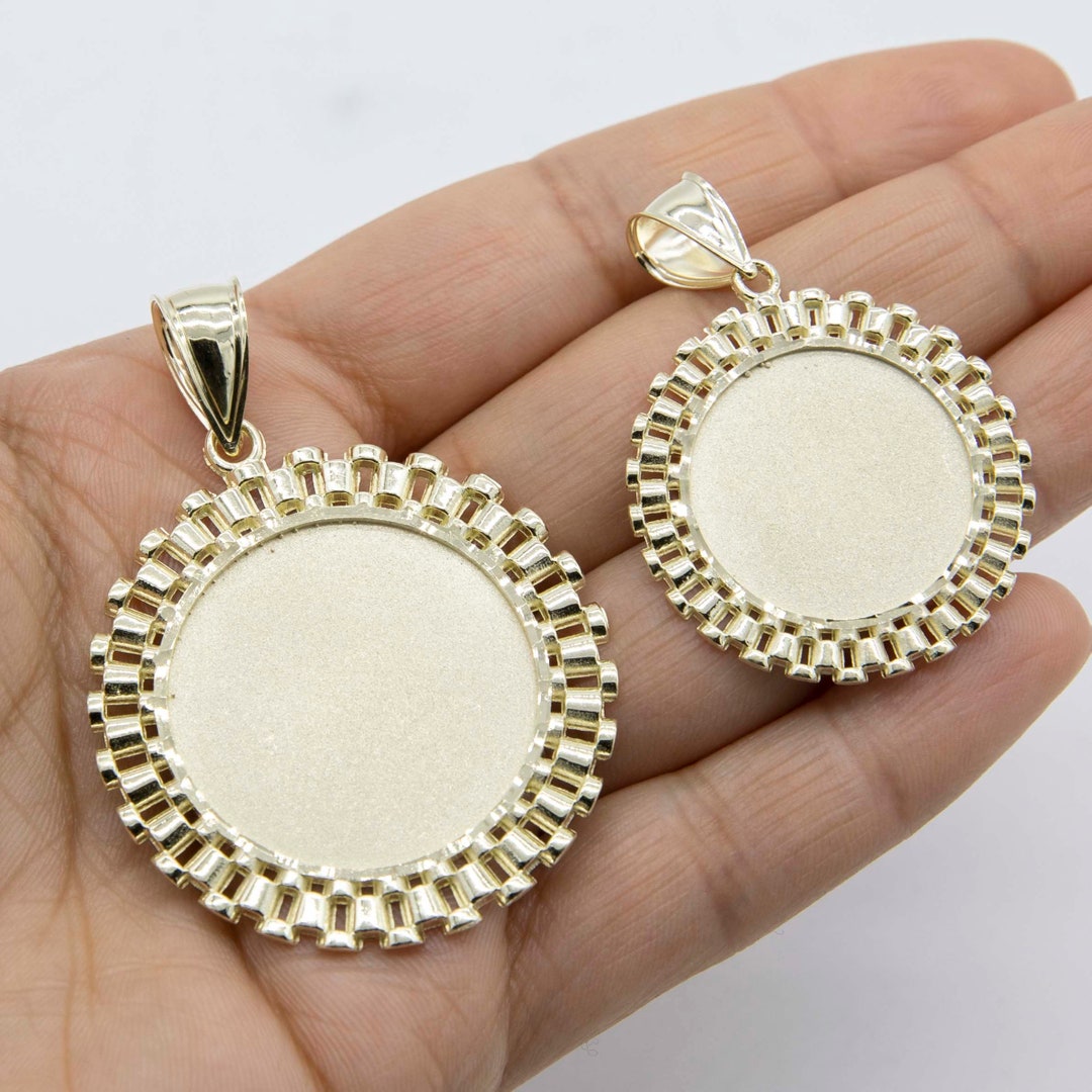 Railroad Framed Picture Medallion Pendant 10K Yellow Gold All Sizes - Etsy