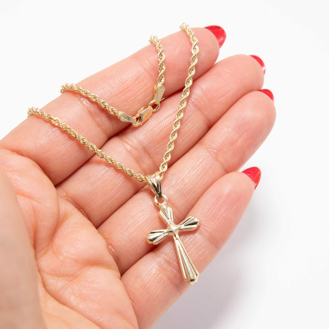1 3/8 Reversible Cross Pendant Necklace Real 10K Yellow Gold - Etsy