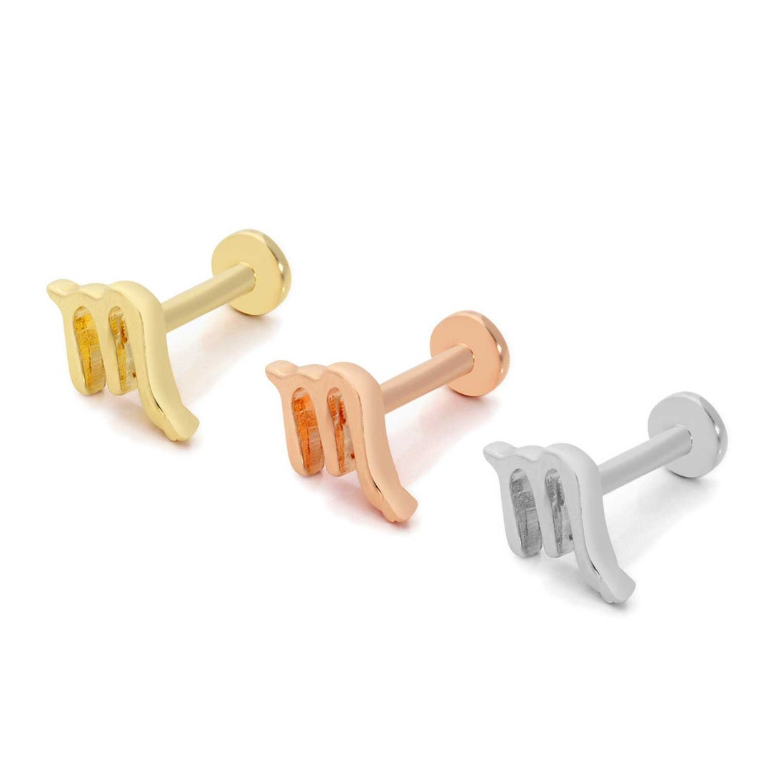 Scorpio Zodiac Sign Minimalist Tragus Ear Piercing Stud Real 14K Solid ...