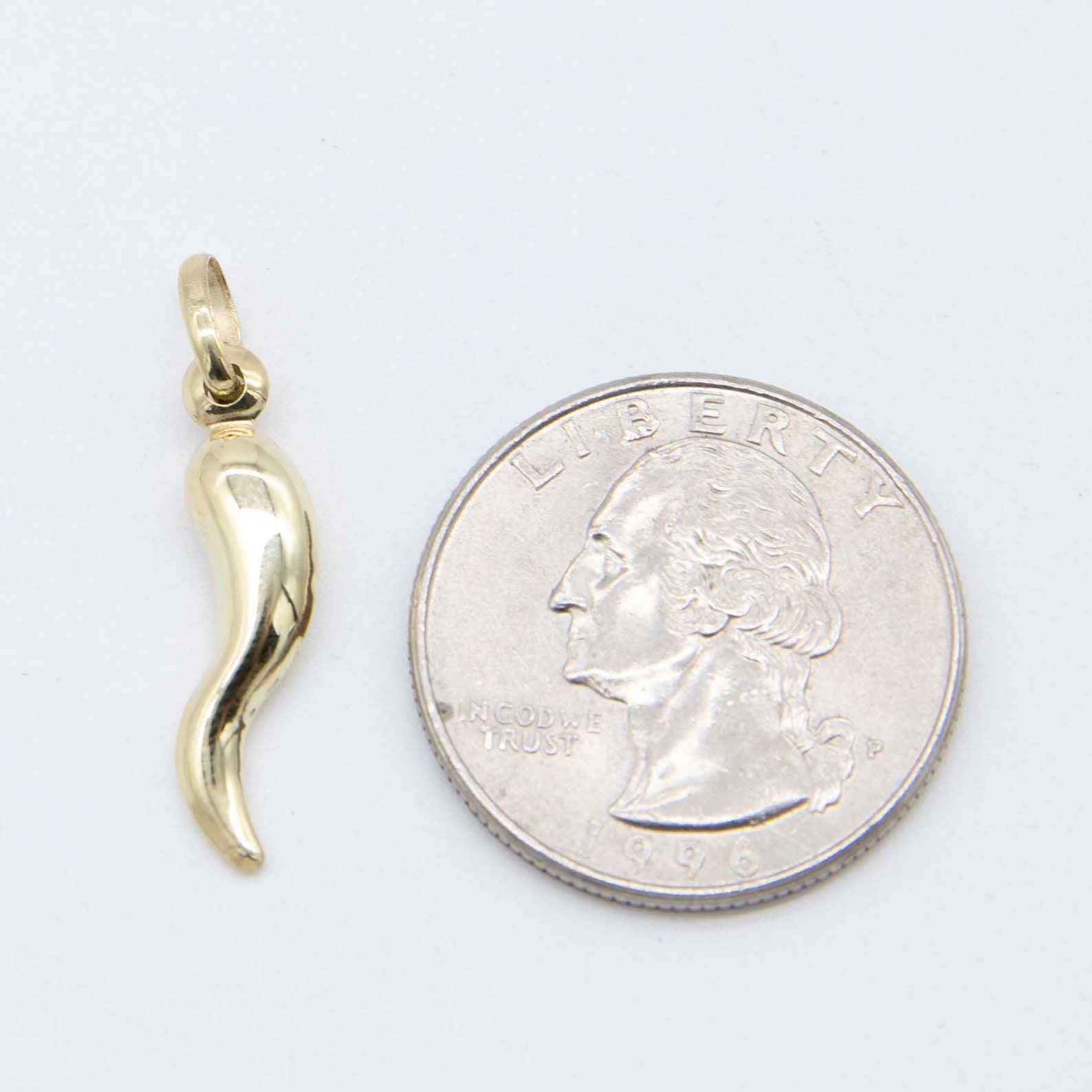 Cornicello Italian Horn Pendant Good Luck Charm Real 14K Yellow Gold ...