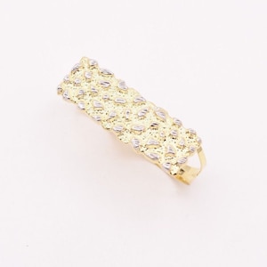Men's Rectangular Nugget Diamond Cut Two Finger Ring Real 10K Yellow ...