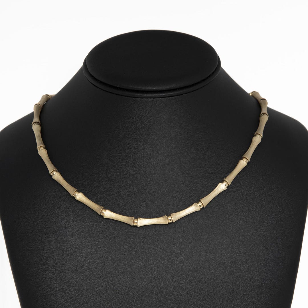 10K Semi-solid Gold Bamboo Chain Necklace Satin Yellow Gold 17" - Etsy