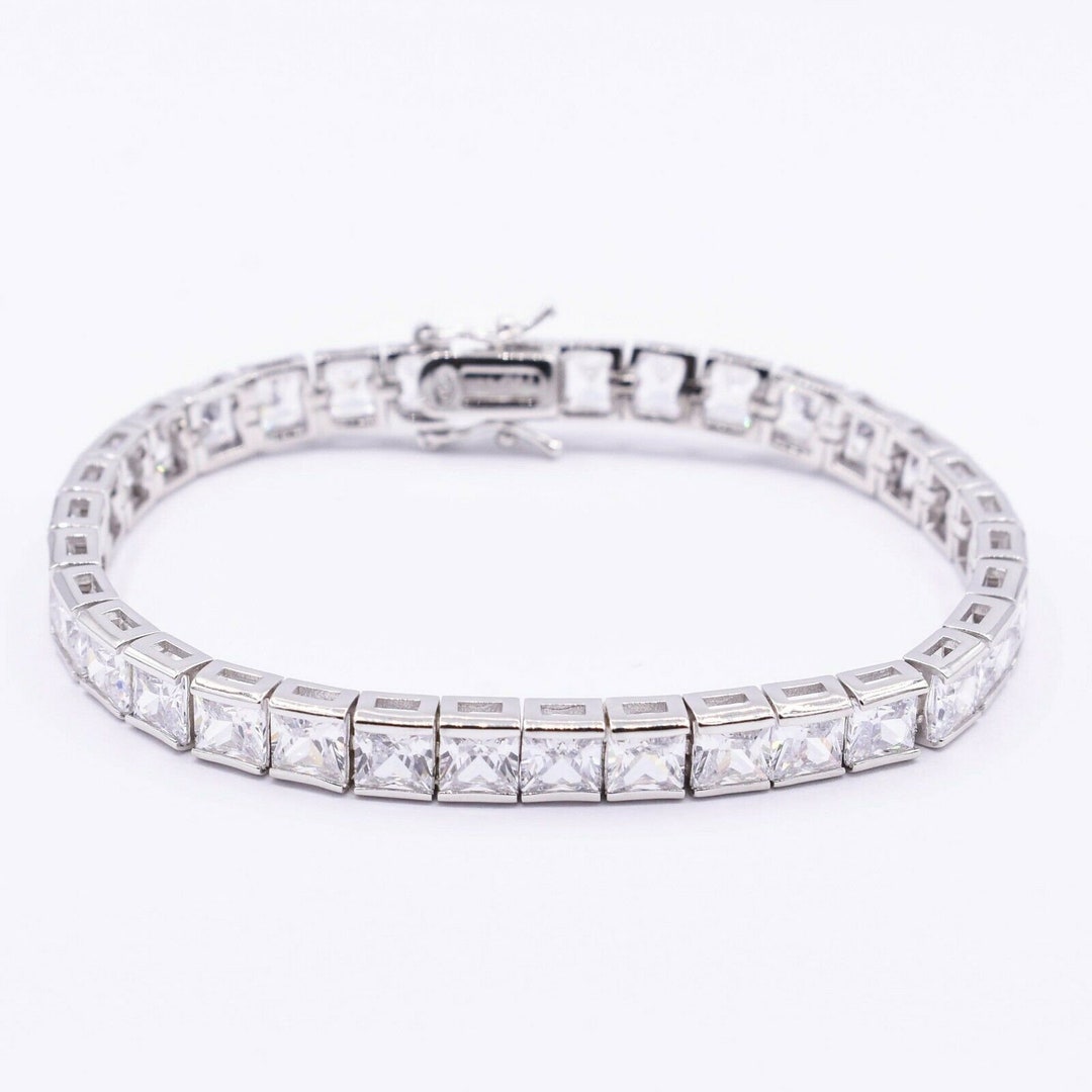Channel Set 6mm Square Princess Cut Tennis Bracelet Real Sterling ...