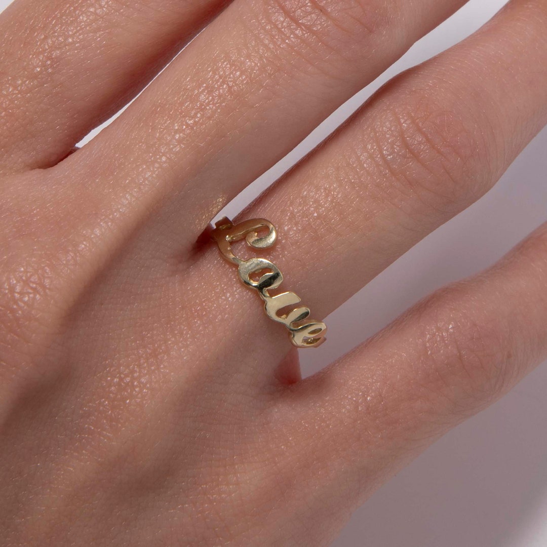 Shiny Love Script Ring Solid Real 10K Yellow Gold Size 5.5 - Etsy