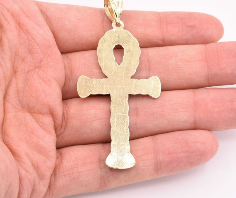 2.5" Huge Ankh Cross Jesus Pendant Charm Diamond Cut Real 10K Yellow ...