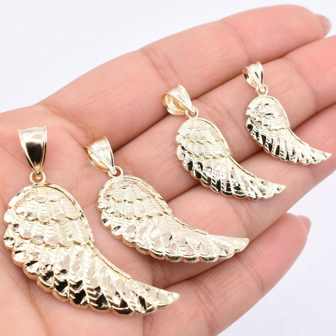 Diamond-cut Angel Wing Pendant Charm Real 10K Yellow Gold ALL SIZES - Etsy