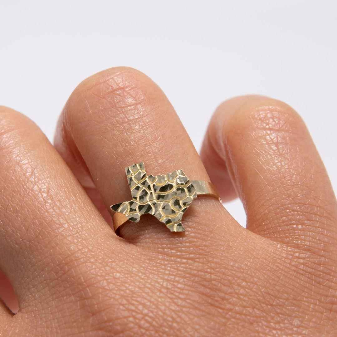 Diamond-cut Nugget Map of Texas Ring 10K Yellow Gold All Sizes - Etsy