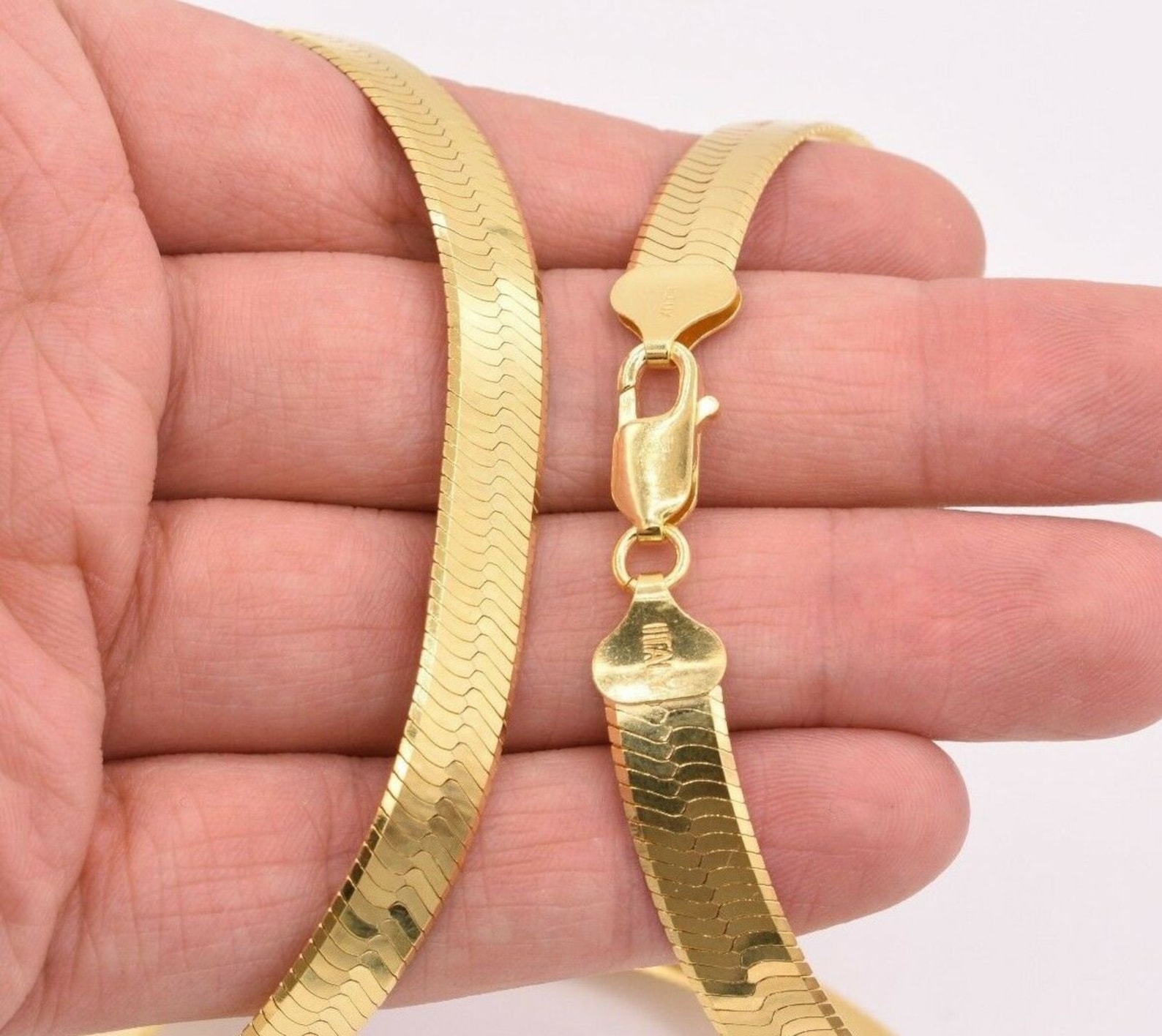 9mm Flexible Herringbone Chain Necklace Solid 14K Yellow Gold - Etsy