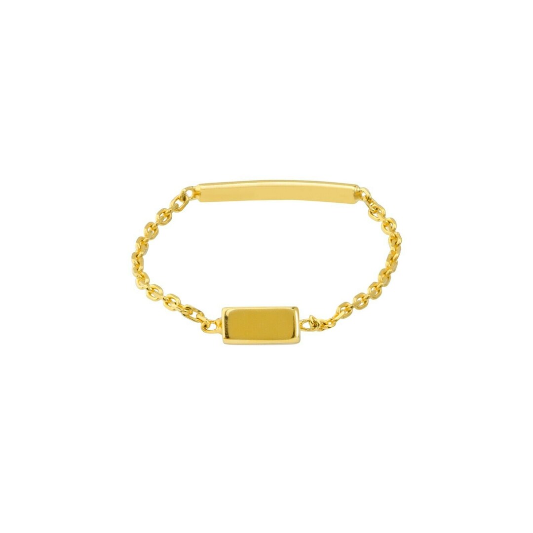 Bar Chain Ring With Sizing Bar Real Solid 14K Yellow Gold - Etsy
