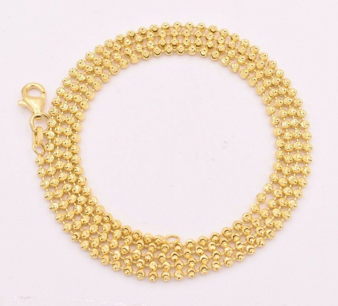 2mm Diamond Cut Moon Cut Ball Bead Chain Necklace Solid 14K Yellow Gold ...