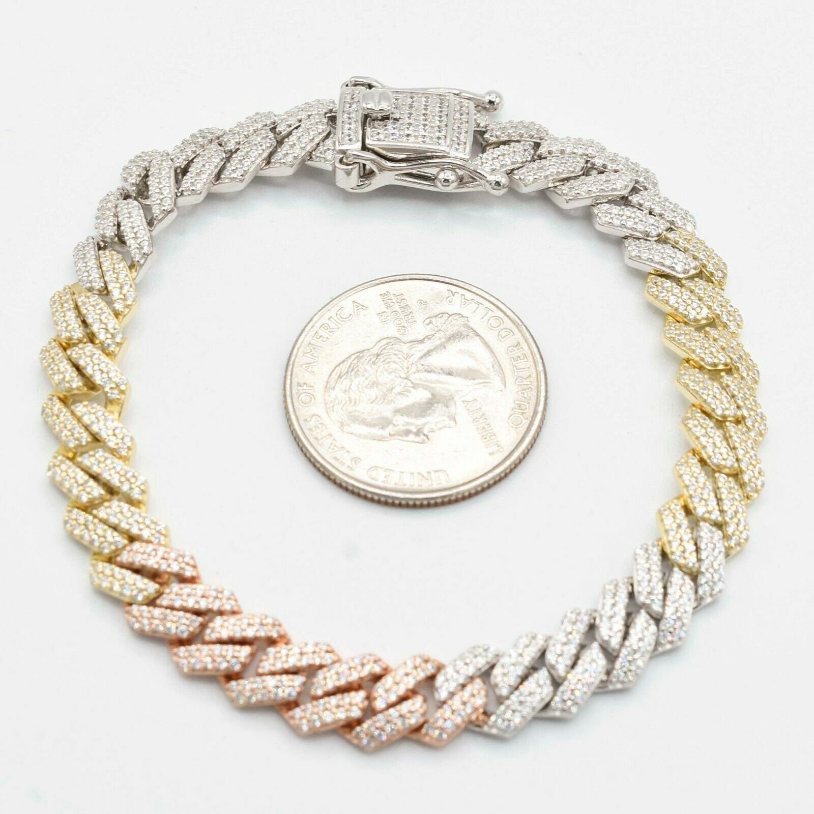 8.5mm Edge Miami Cuban Chain CZ Box Bracelet 14K Tri-color - Etsy