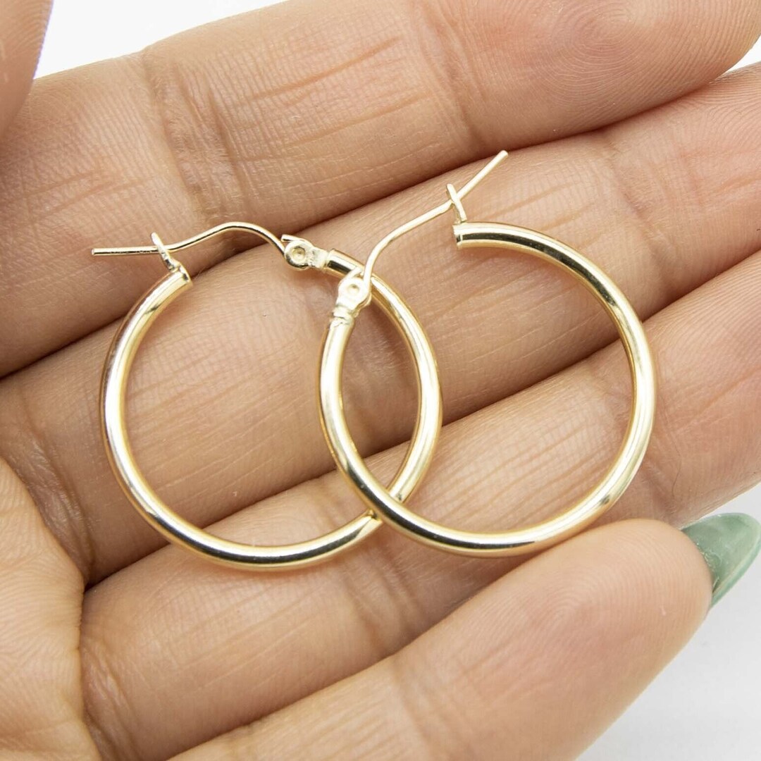 2mm X 25mm 1" Shiny Plain Hoop Earrings Real 10K Yellow Gold - Etsy