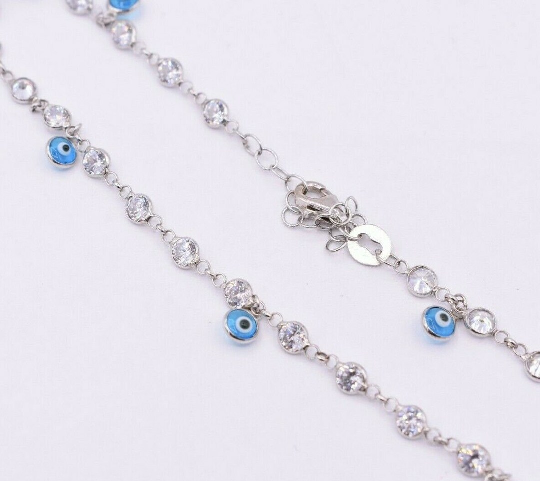 Evil Eye Drops With Round Bezel Set Adjustable Anklet Sterling Silver ...