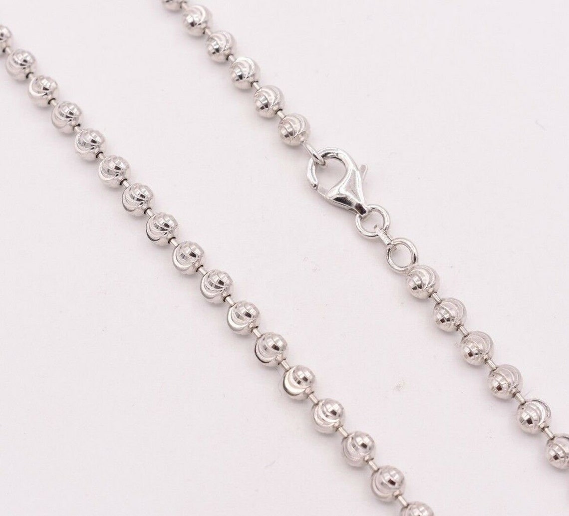 4mm Diamond Cut Moon Cut Ball Bead Chain Necklace Real Sterling Silver ...