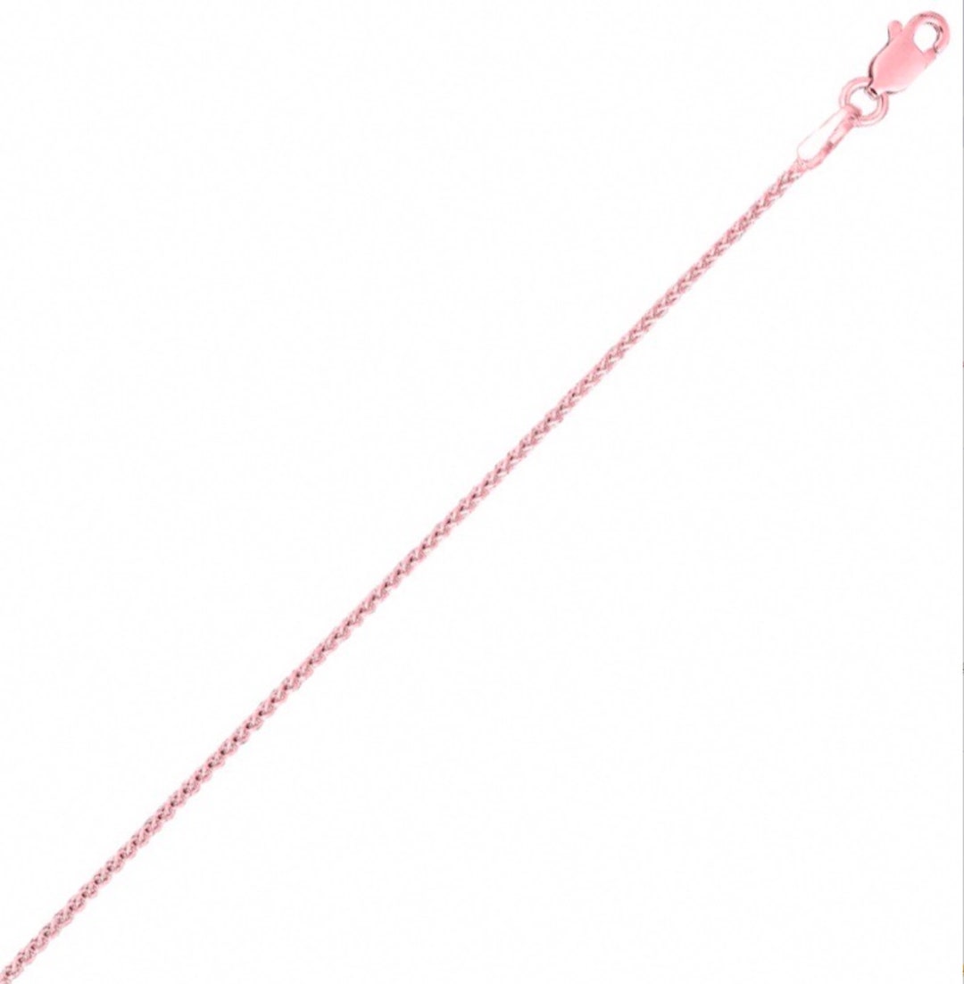 1.2mm Round Wheat Spiga Diamond Cut Chain Necklace Real 14K Pink Rose ...