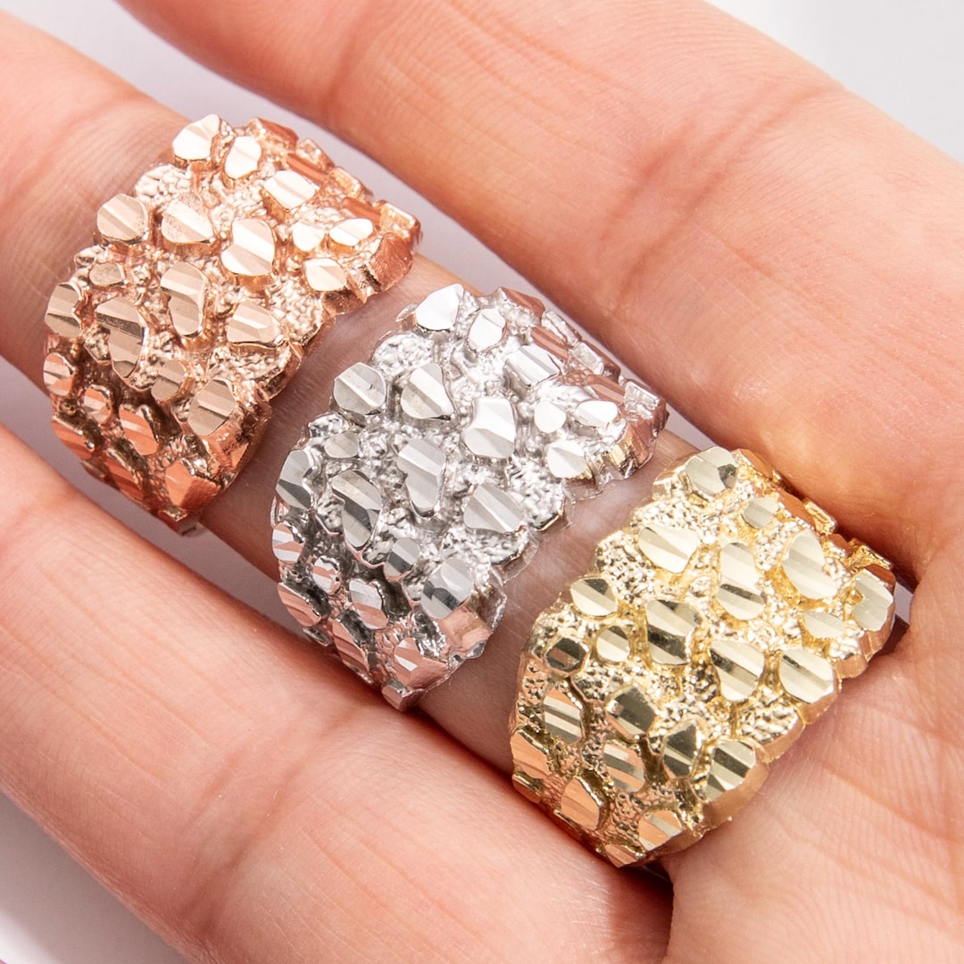 SOLID 10K Gold Large Square Nugget Ring Yellow White Rose Gold - Etsy