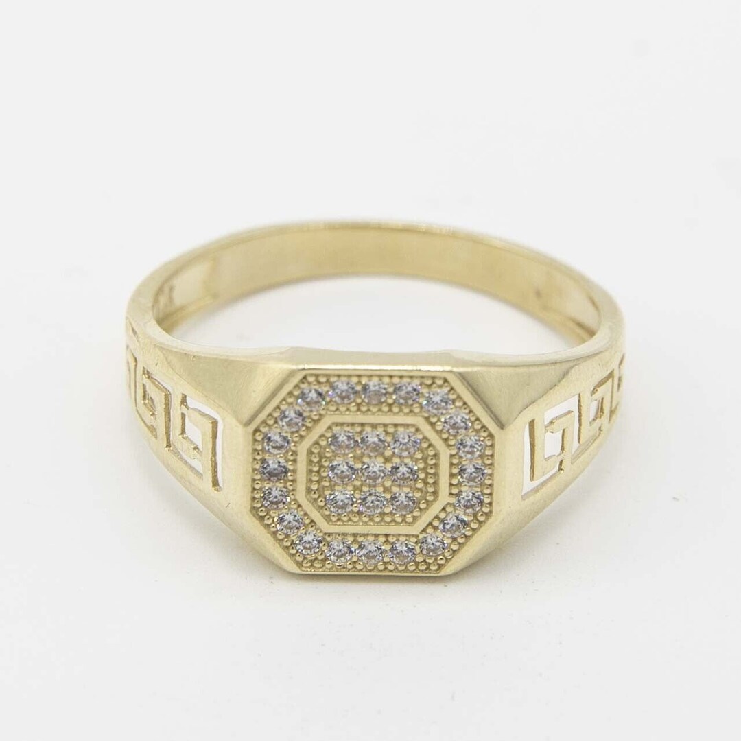 Men's CZ Octagon Greek Style Ring Real Solid 10K Yellow Gold - Etsy