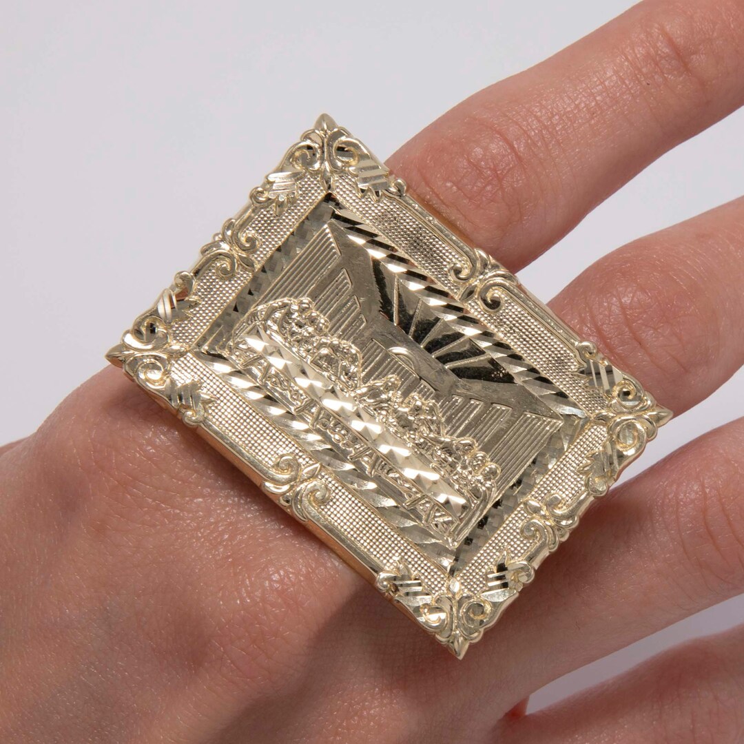 Diamond-cut Last Supper Two-finger Ring Real 10K Yellow Gold Size 11 - Etsy
