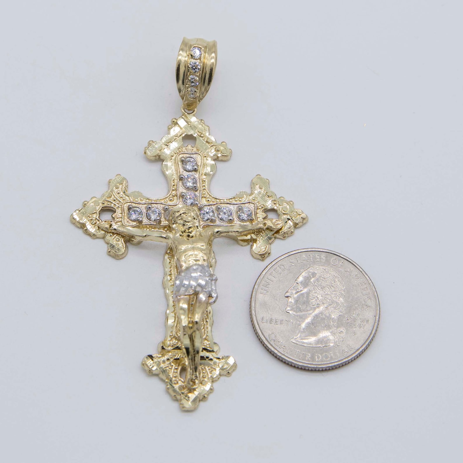 Diamond-cut Jesus Crucifix Cross Pendant Real 10K Yellow White Gold - Etsy