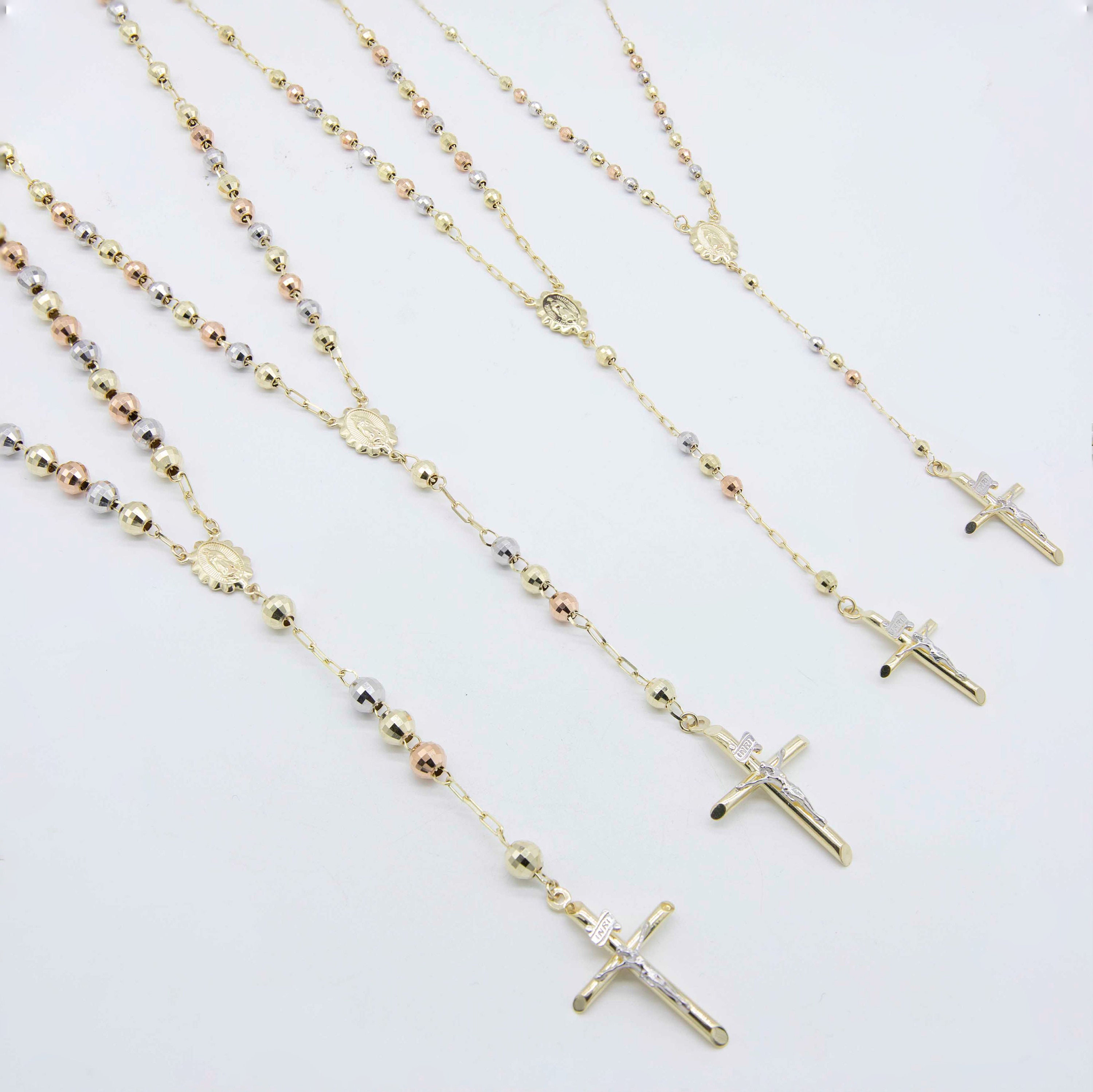 Medallion Cross Rosary Crucifix Chain Necklace Real 14K Yellow White ...