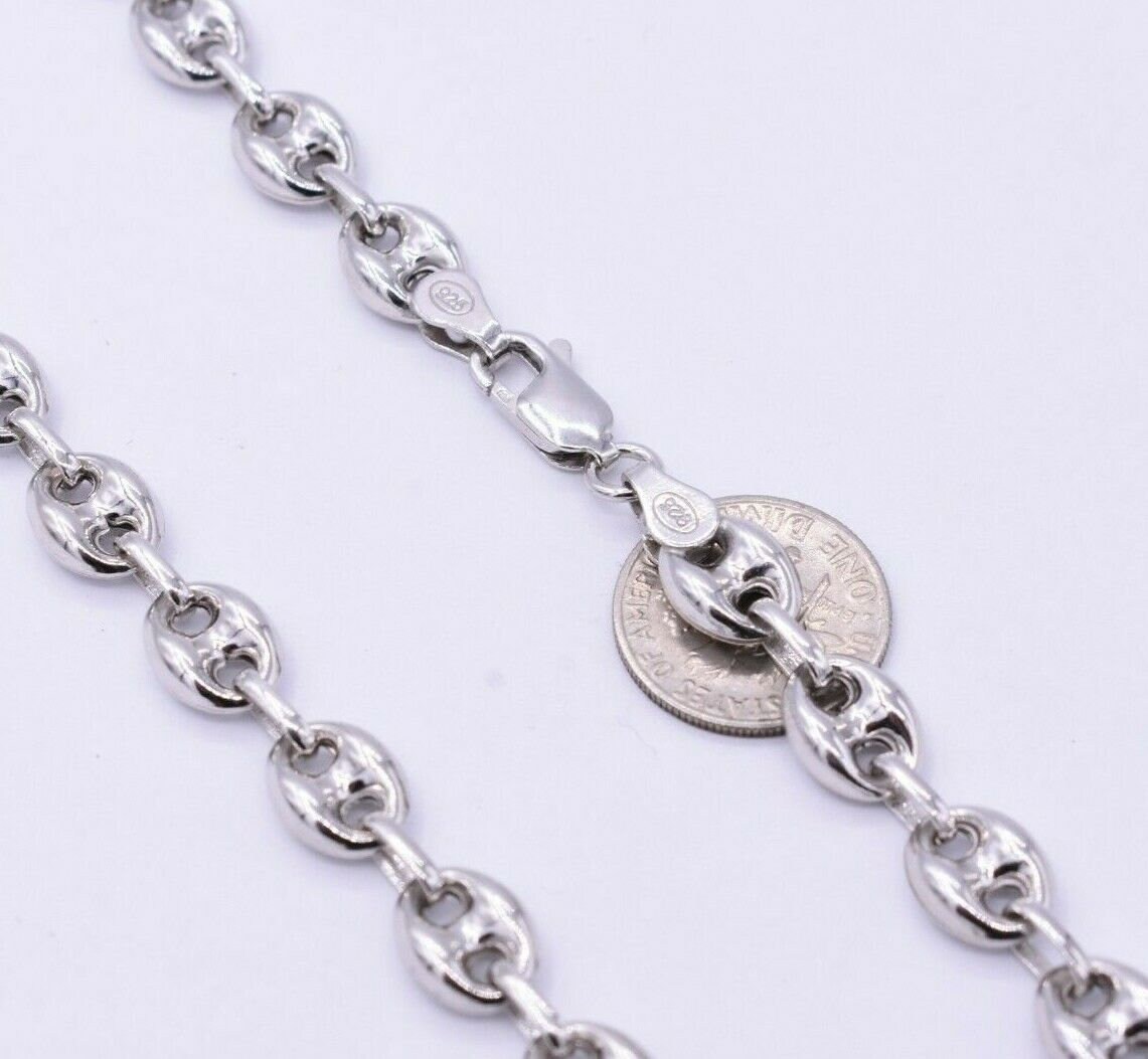 8mm Puffed Anchor Mariner Link Chain Necklace 14K White Gold Clad ...