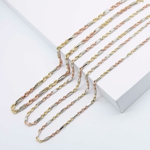 Milano Figaro Rope Chain Necklace Real 14K Tricolor Gold All Sizes - Etsy
