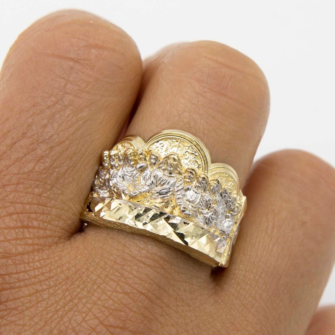 Men's Diamond-cut Last Supper Ring Real Solid 10K Yellow - Etsy
