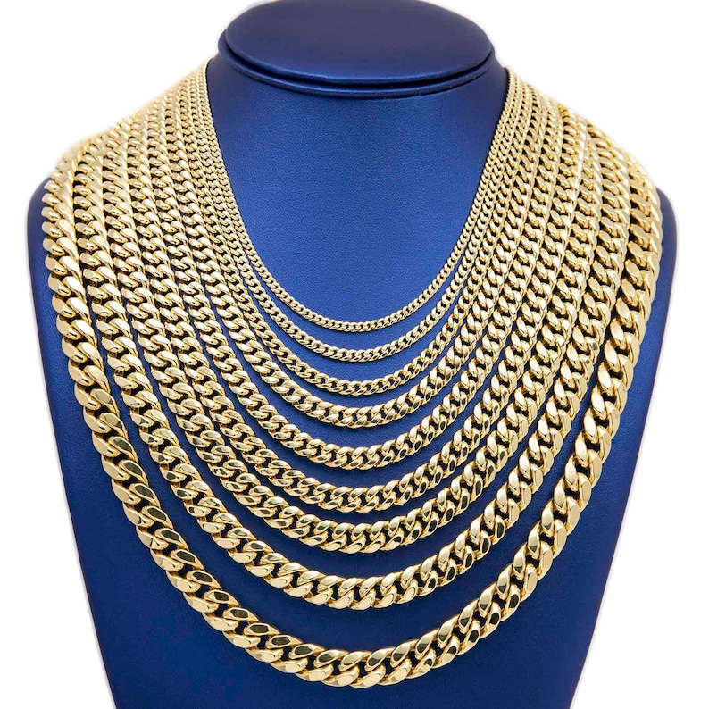 10K Yellow Gold Real Miami Cuban Link Chain Necklace All Sizes - Etsy