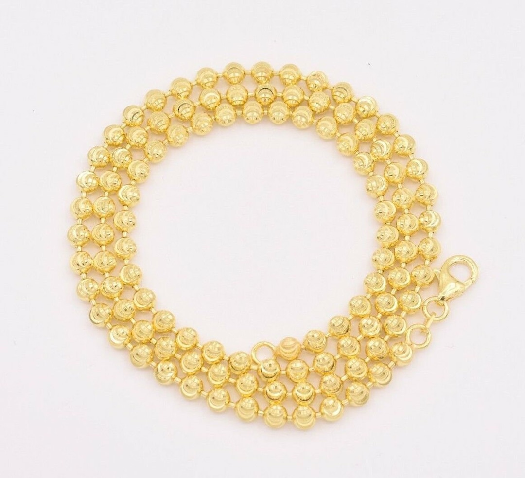 4mm Diamond Cut Moon Cut Ball Bead Chain Necklace 14k Yellow Gold Clad ...