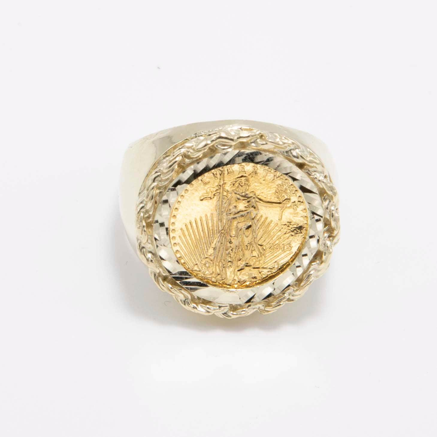 Rope Chain Framed Coin Signet Ring Solid 10K Yellow Gold All Sizes - Etsy