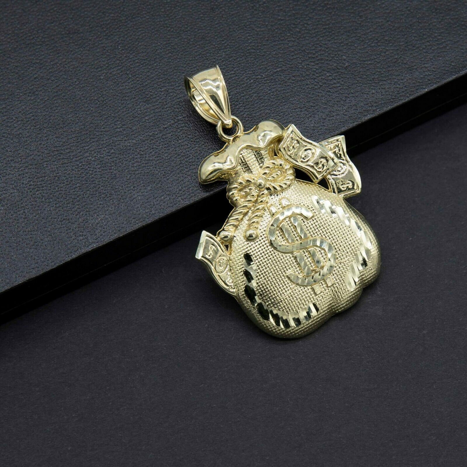 Diamond-cut Money Bag Luck Pendant Real 10K Yellow Gold All Sizes - Etsy