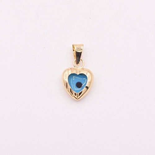 3D Blue Evil Eye Good Luck Heart Reversible Charm Pendant Real - Etsy