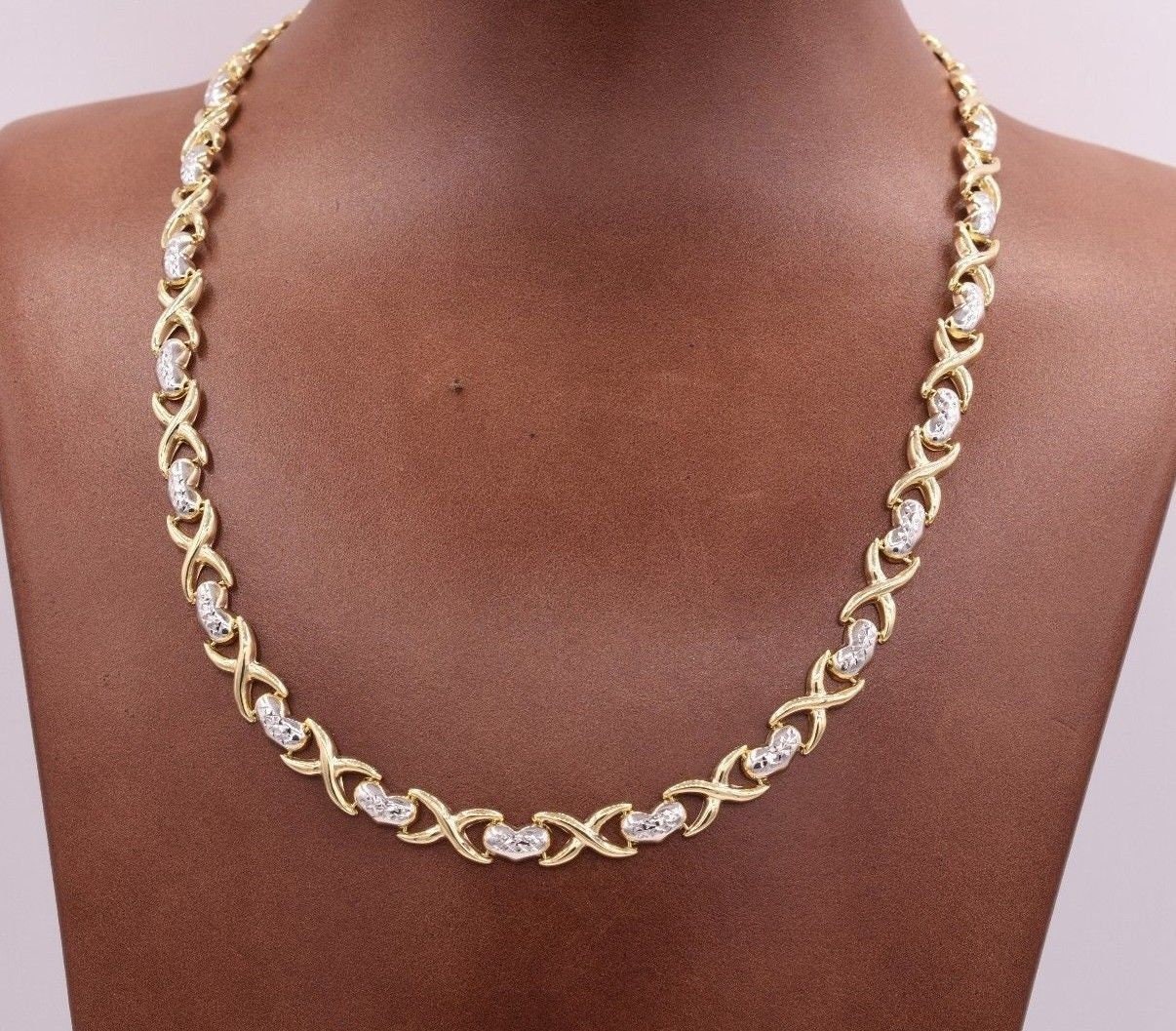 Diamond Cut Hearts & Kisses Two-tone Chain Necklace Real 10K - Etsy