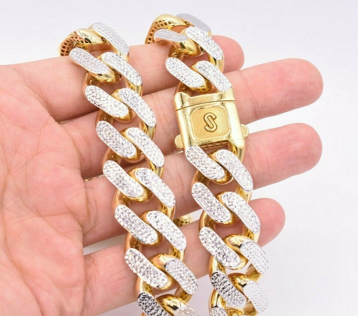 20mm Miami Cuban Diamond Cut Link Chain Two-tone Real 10K - Etsy