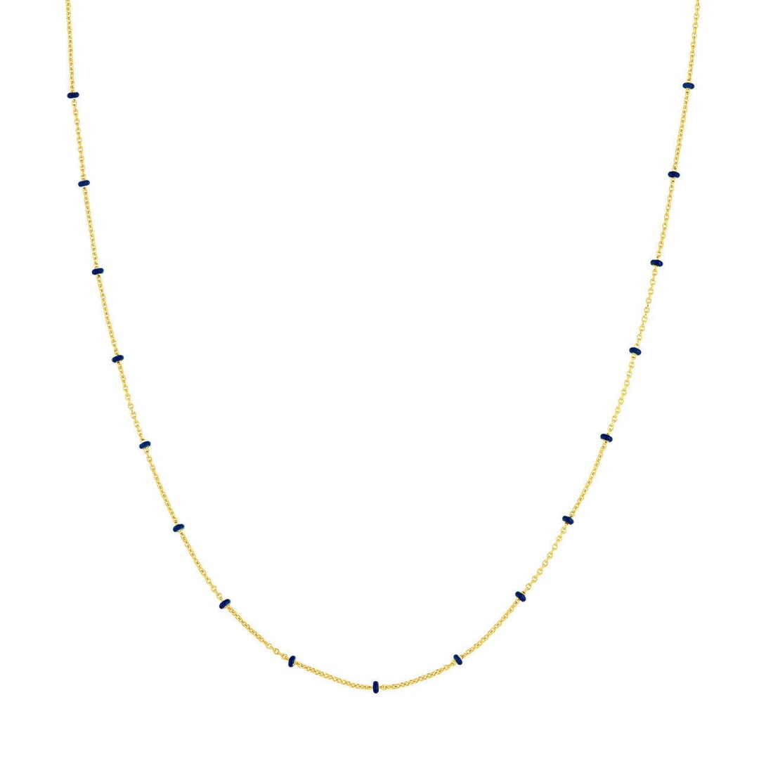 1mm Navy Blue Enamel Bead Saturn Chain Necklace Real 14K Yellow Gold 18 ...