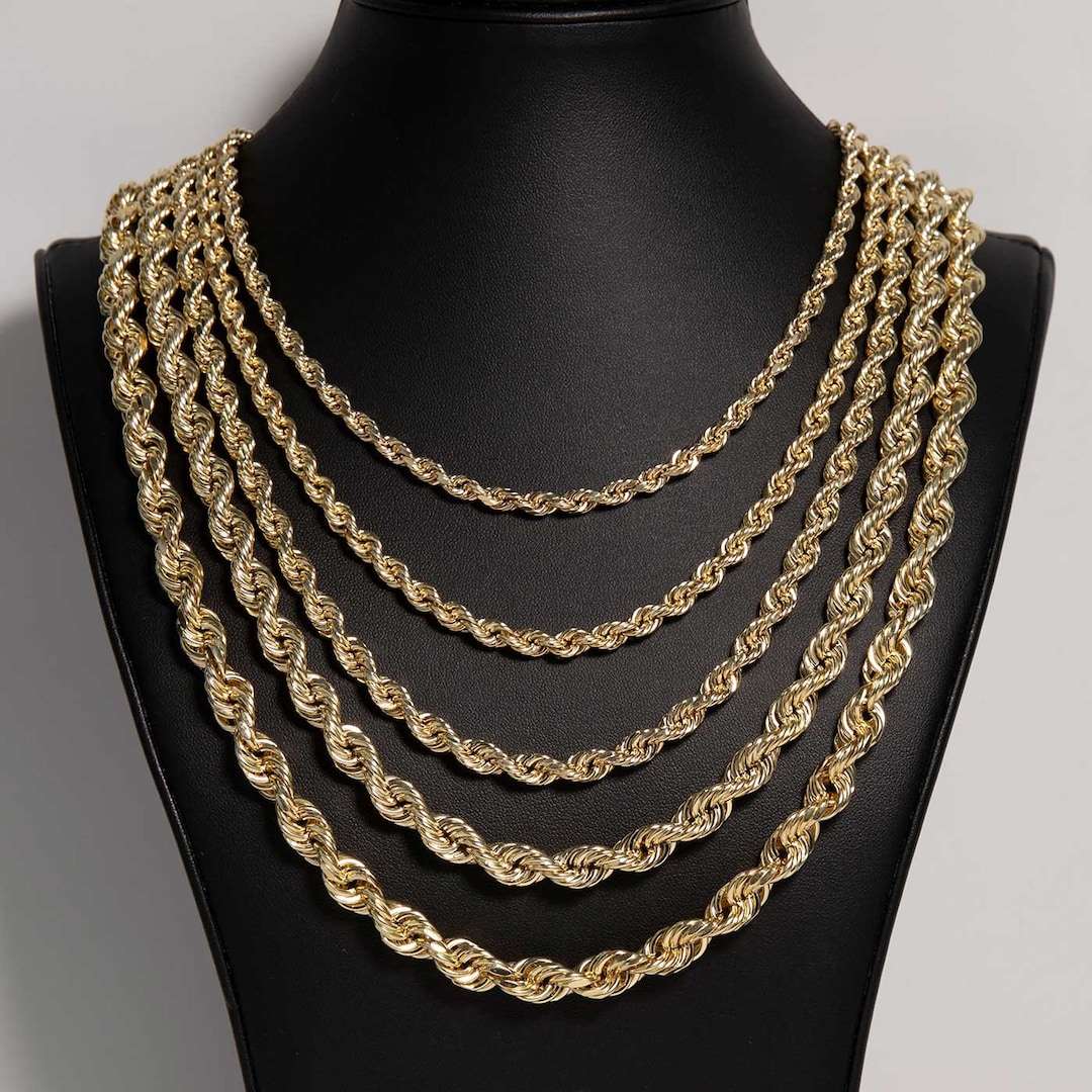 14K Yellow Gold Real Rope Chain Necklace All Sizes - Etsy