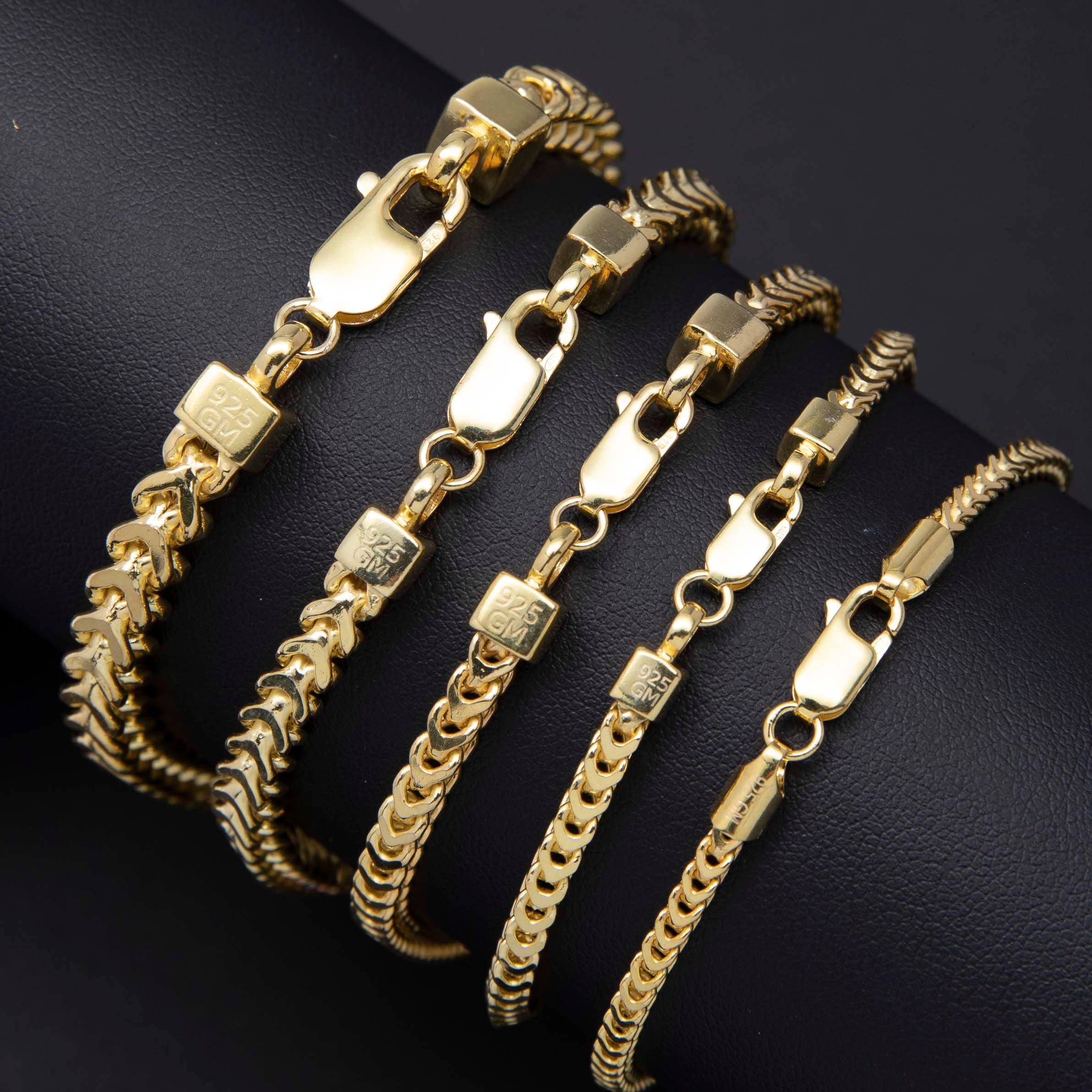 Franco Chain Bracelet 14K Yellow Gold Clad Hollow Sterling - Etsy