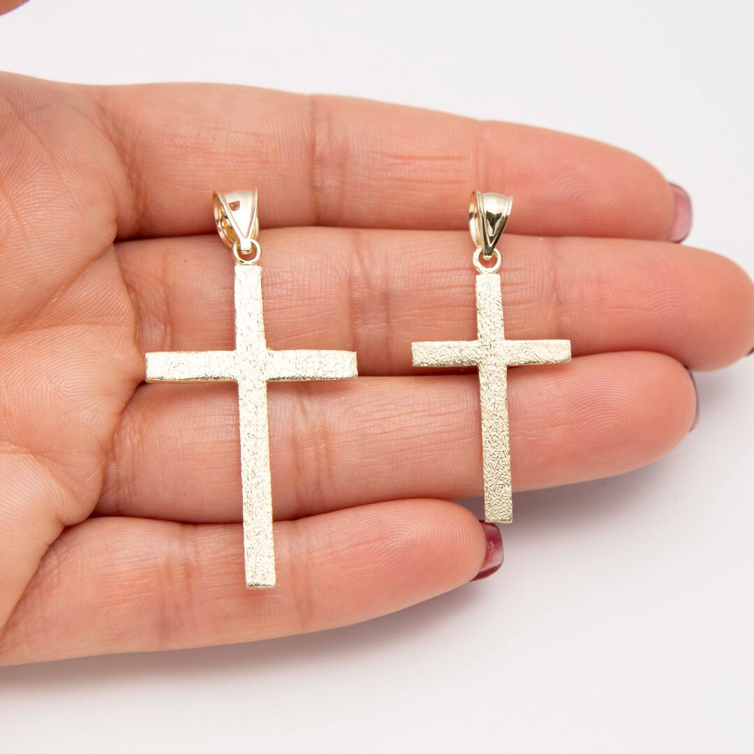 Reversible Satin Cross Pendant Real 10K Solid Yellow Gold All Sizes - Etsy